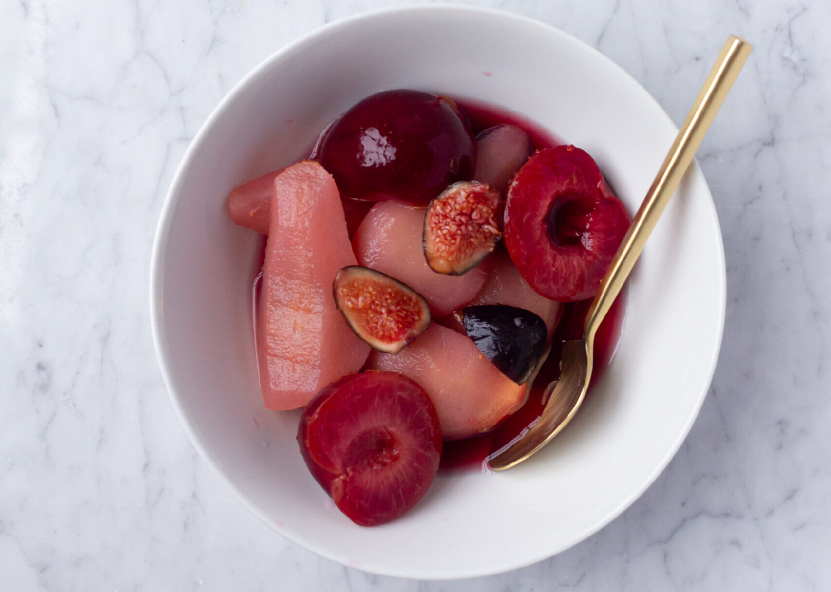 Poached fruit with red wine syrup - Edible Vancouver & Wine Country